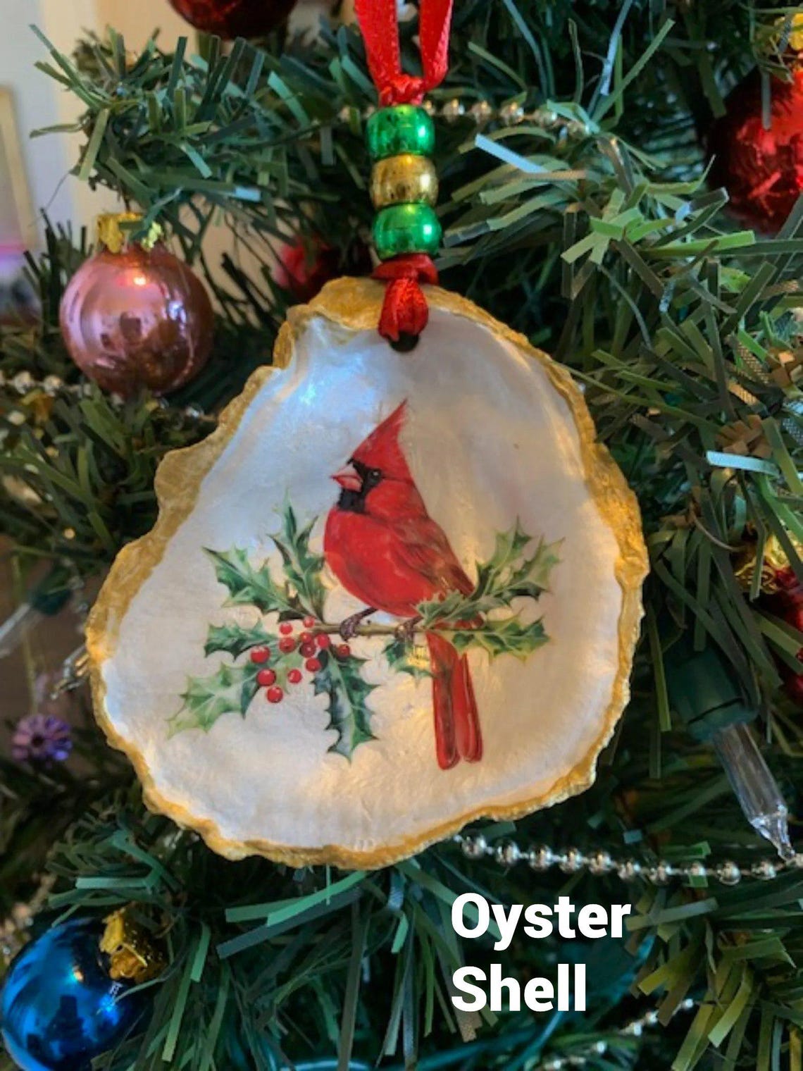 Handmade Cardinal Oyster & Scallop Shell Christmas Ornaments: Coastal ...