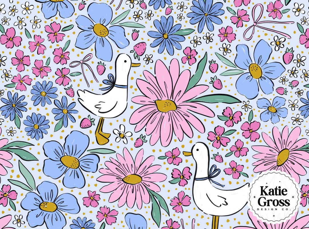 Silly Goose Seamless Pattern: Spring Flowers PNG File - Etsy