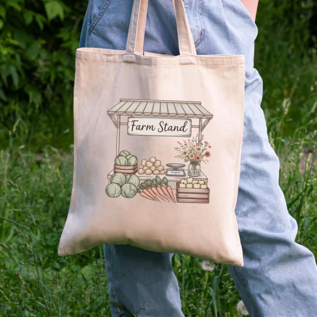 Farm Stand Cotton Tote Bag - Reusable Shopping Bag, Farmers Market Tote ...