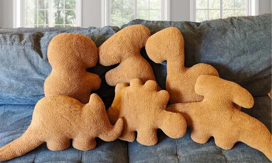 Large Dino Nuggie Couch Pillows, Room Decor, Dinosaur Nugg Plushie ...