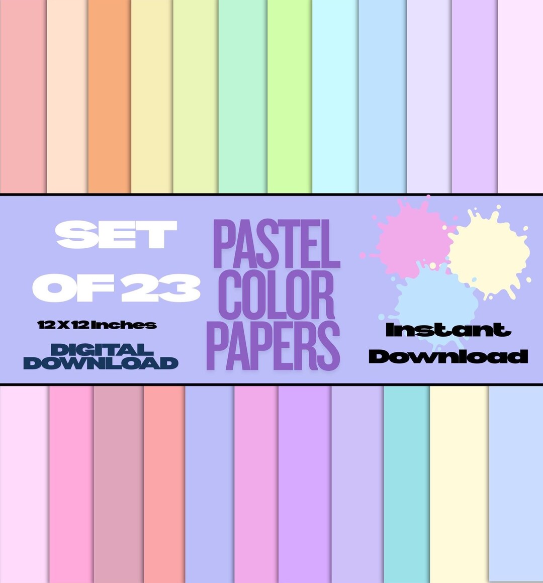 Pastel Colors Digital Paper: 23 PNG Sheets for DIY Crafts (12x12 Inch ...