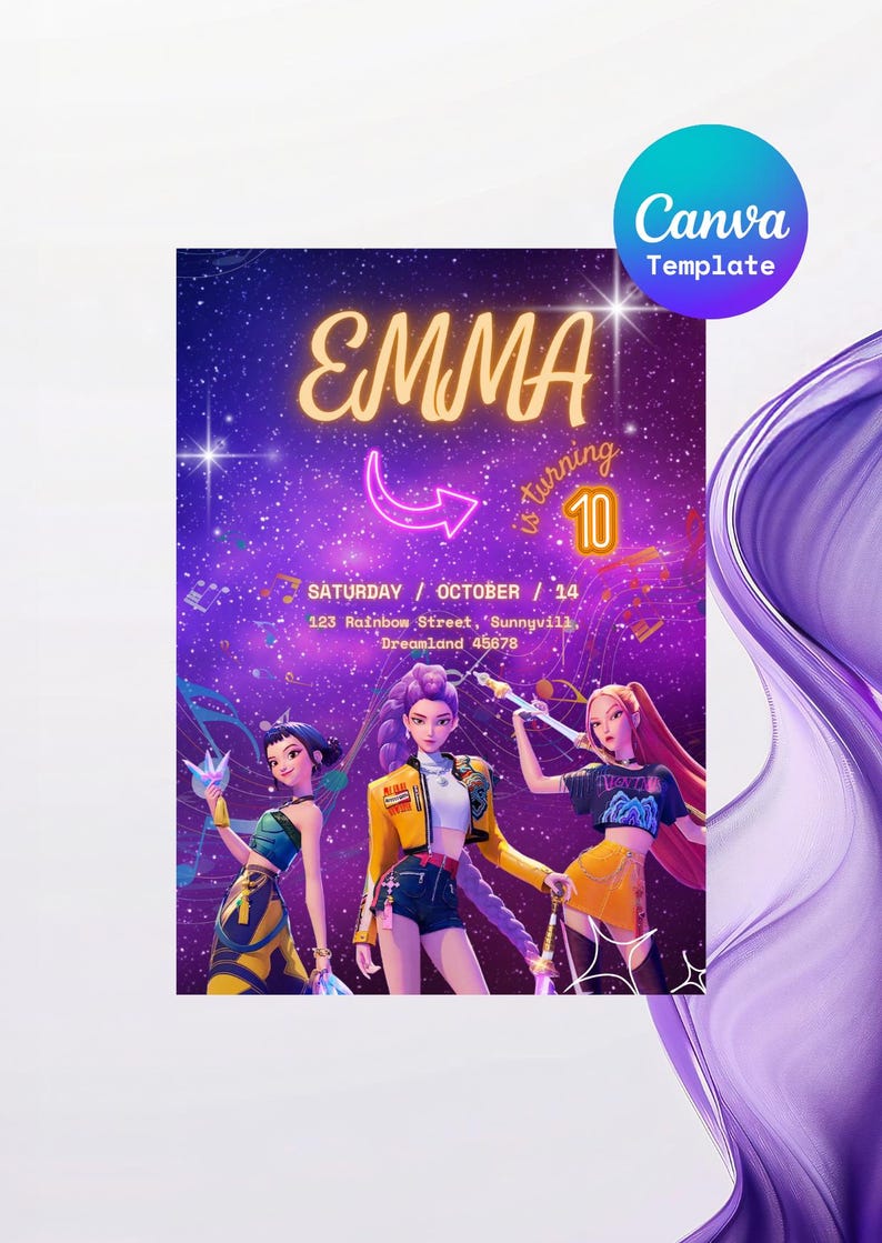 Kpop Demon Hunter Birthday Invitation | Editable Canva Template | Kpop ...