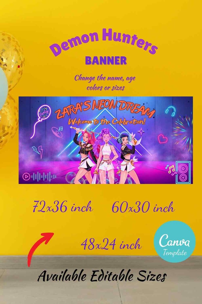KPOP Demon Hunters Party Banner | Huntrix Neon Stage Theme | Editable ...