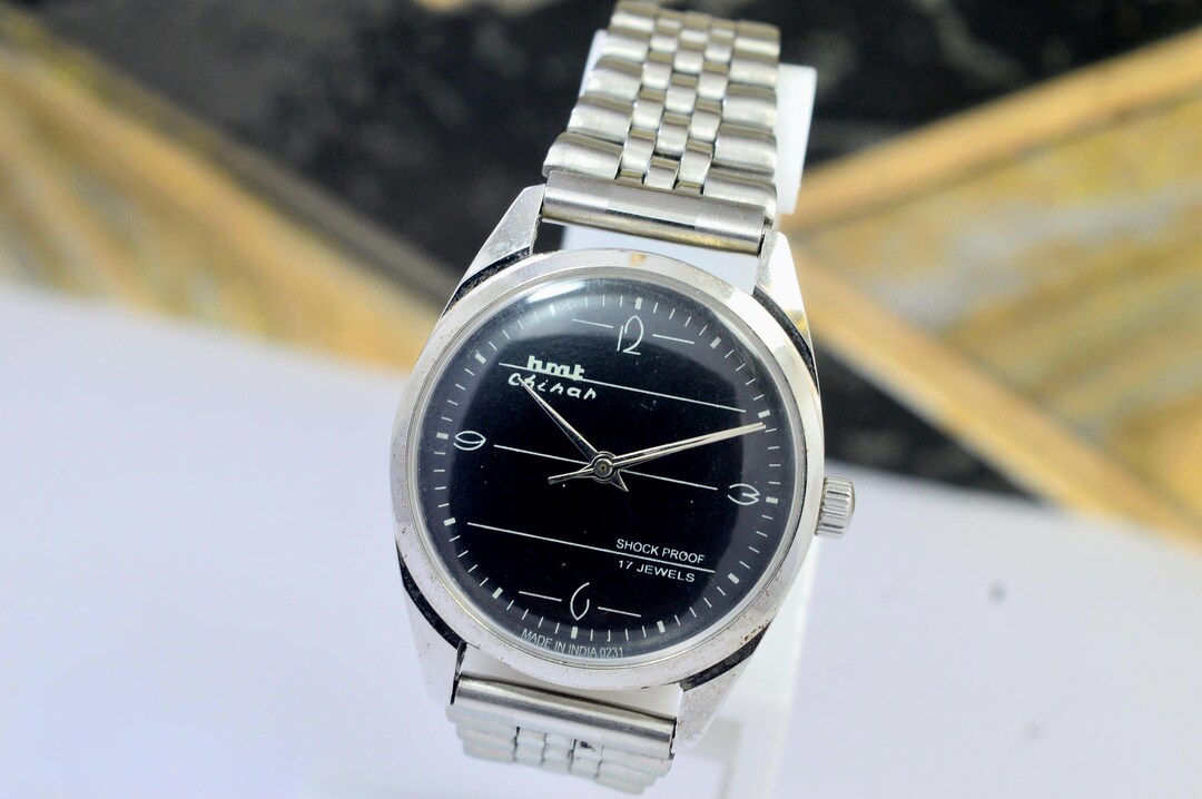 Vintage HMT Chinar Mechanical Black Dial 17 Jewels Para Shock Hand ...