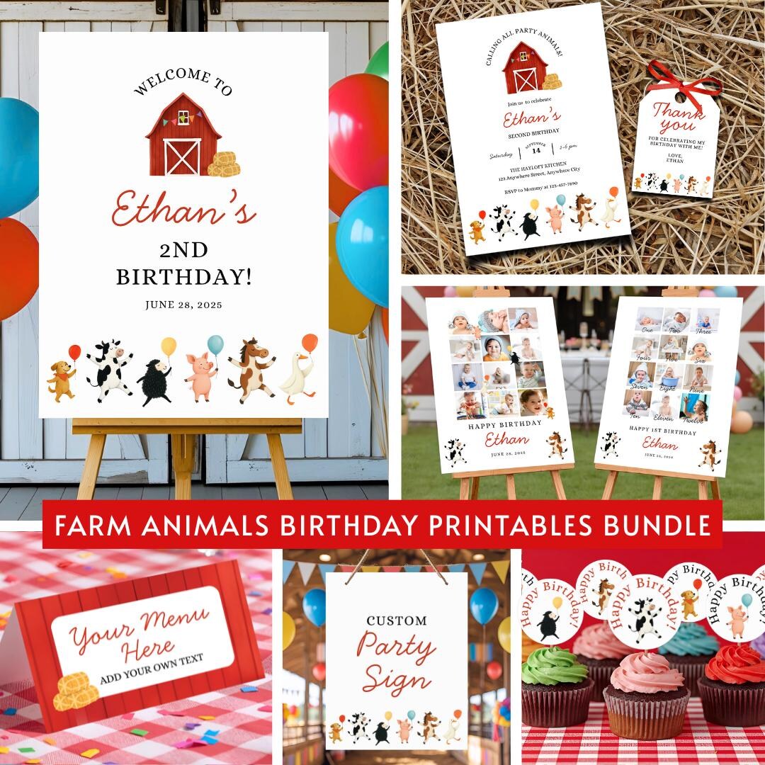Farm Animals Birthday Party Printables Bundle, Barnyard Invitation ...