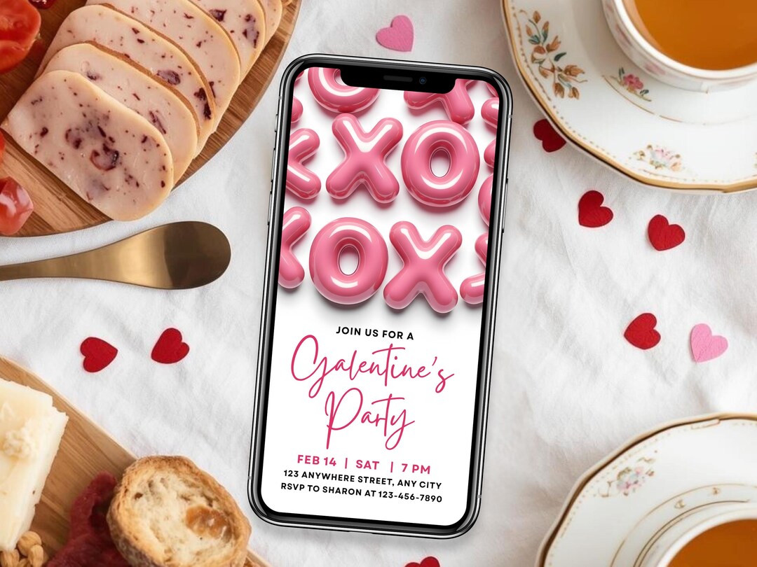 Pink Galentine's Party Text Invitation, Editable XOXO Valentine's ...