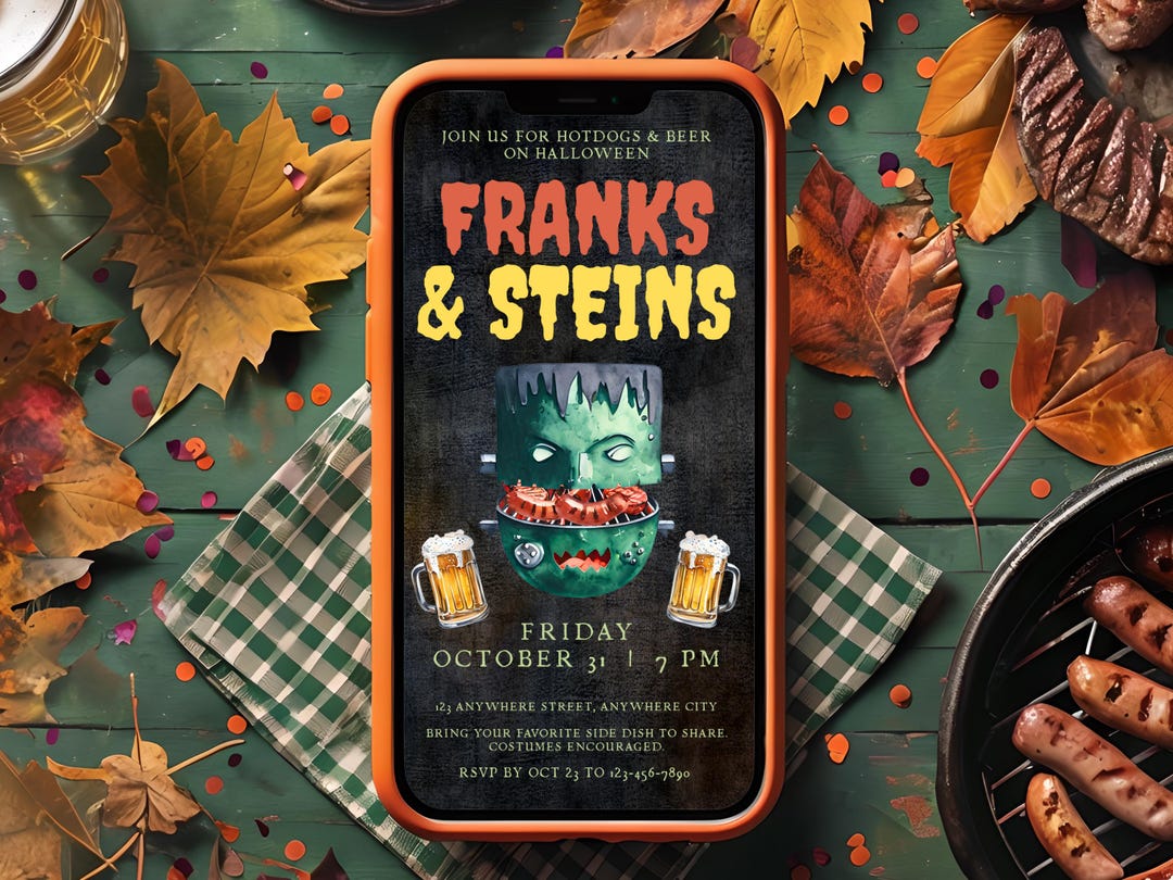 Editable Halloween BBQ Party Invitation, Retro Barbecue Evite Template ...