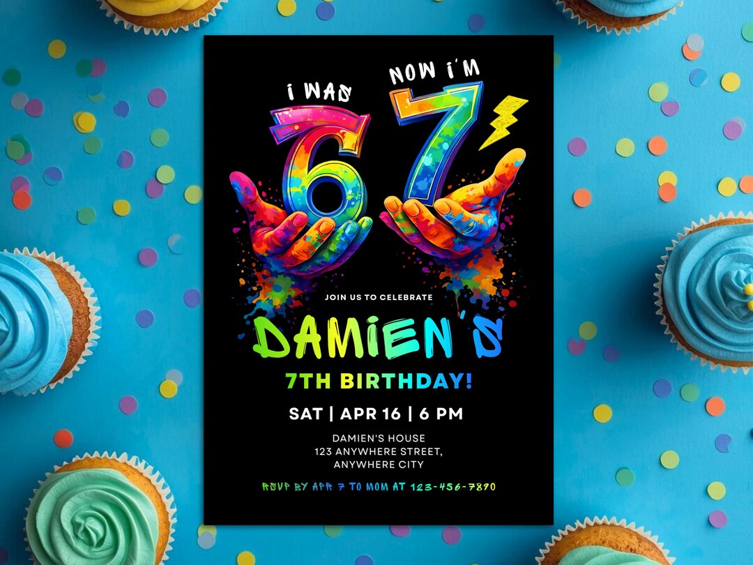 Six Seven Meme Party Invitation, Viral 6 7 Gen Alpha Graffiti Birthday ...