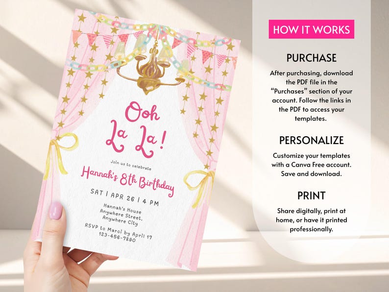 Fancy Party Pastel Invitation, Ooh La La Girls Birthday Invite Template ...