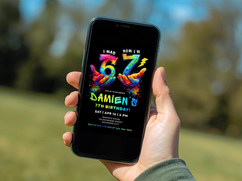 Six Seven Meme Party Invitation, Viral 6 7 Gen Alpha Graffiti Birthday ...