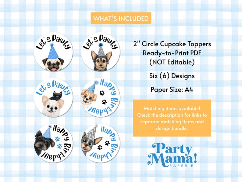 Printable “let’s Pawty” Cupcake Toppers, Blue Puppy Dog Theme for Kids ...