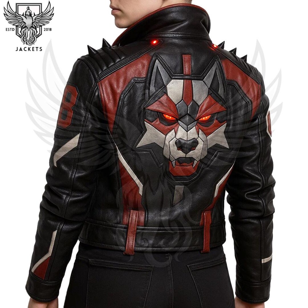Handmade Techwear Leather Jacket, Bomber Style Wolf Jacket, Party Wear ...