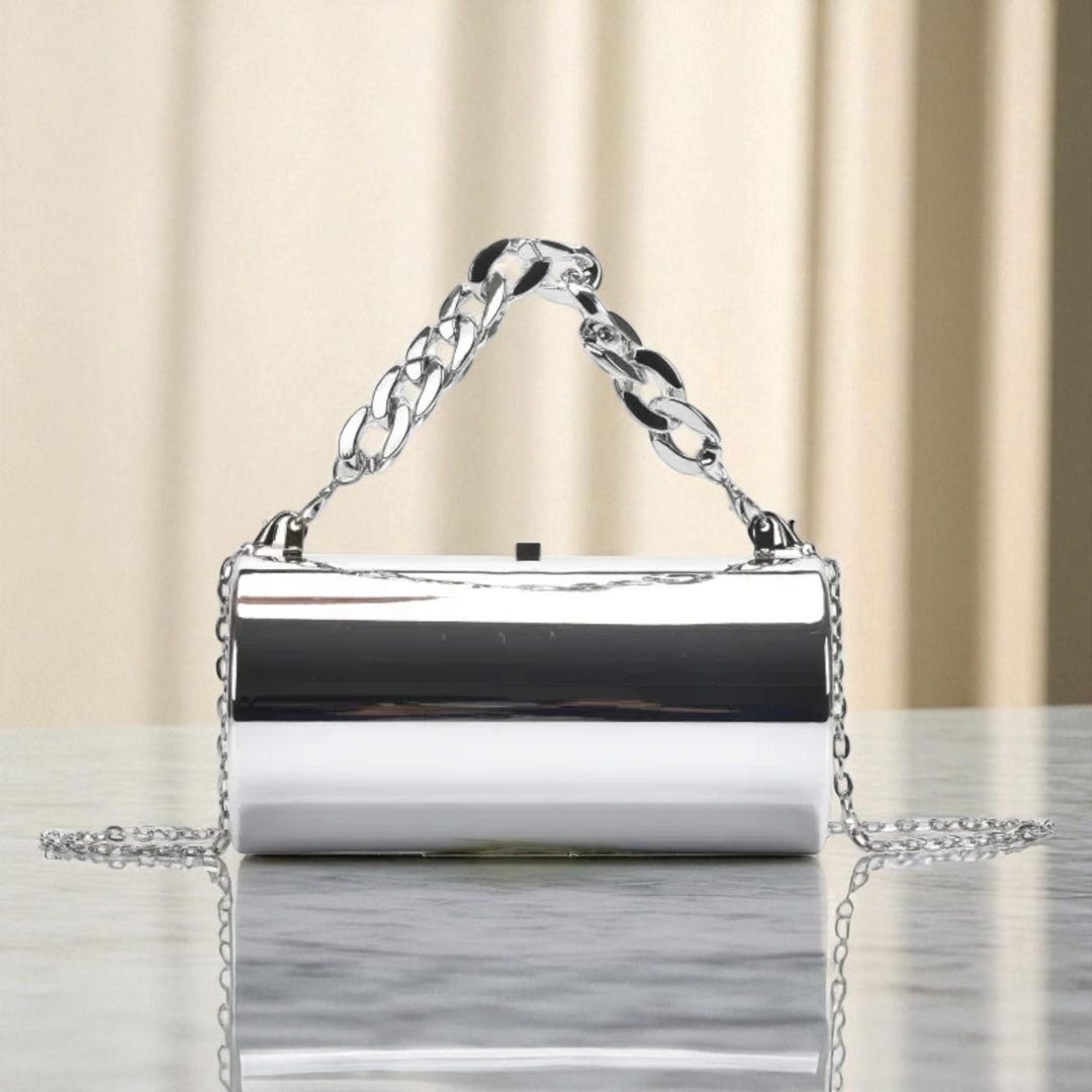 Gold Mini Cylinder Clutch Bag – Elegant Metallic Evening Purse, Party ...