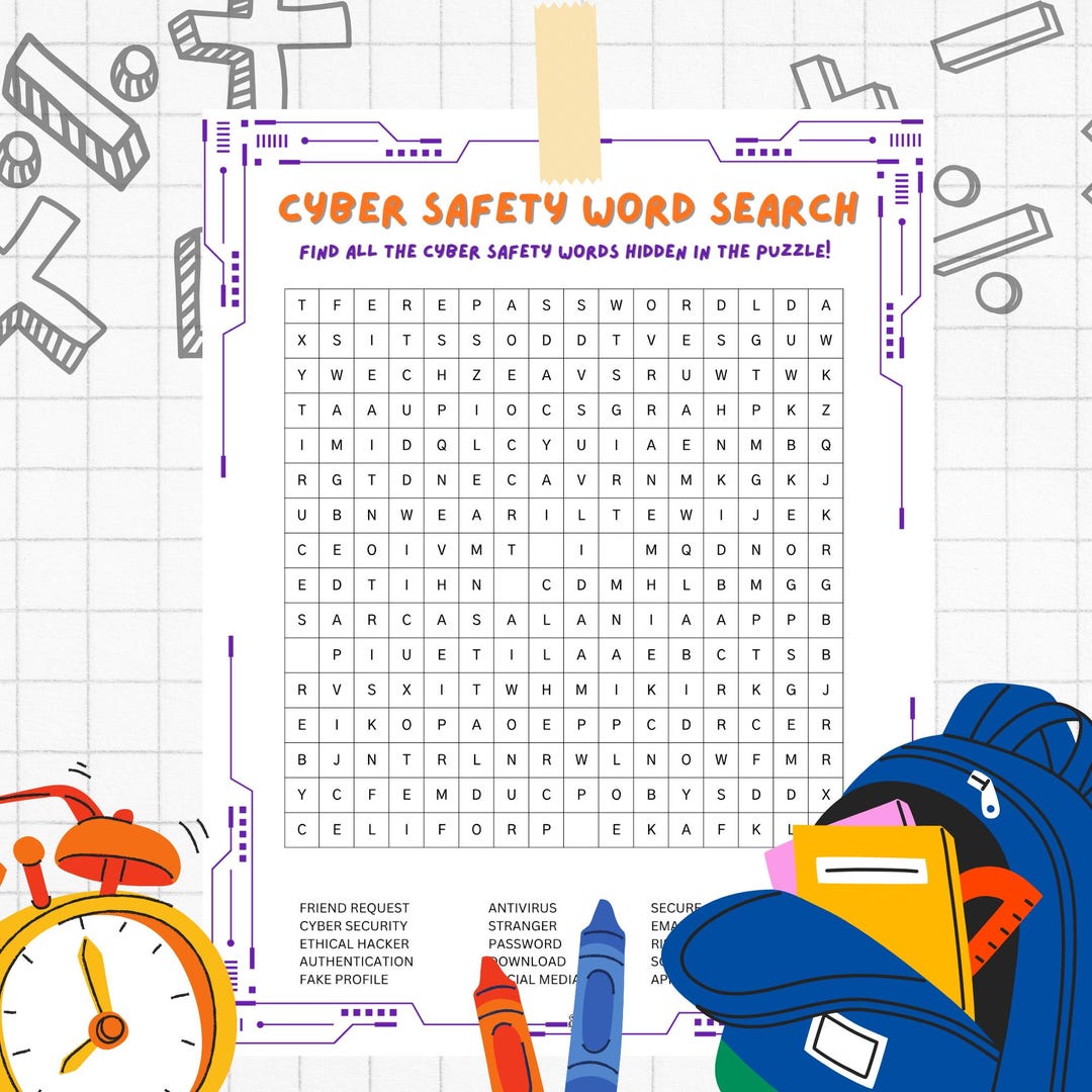 Cyber Safety Word Search Puzzle: Kids' Internet Safety Activity ...