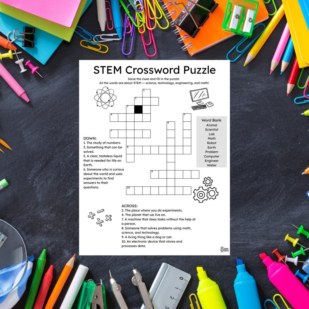 STEM Crossword Puzzle for Kids: Printable Science & Math Activity (PDF ...