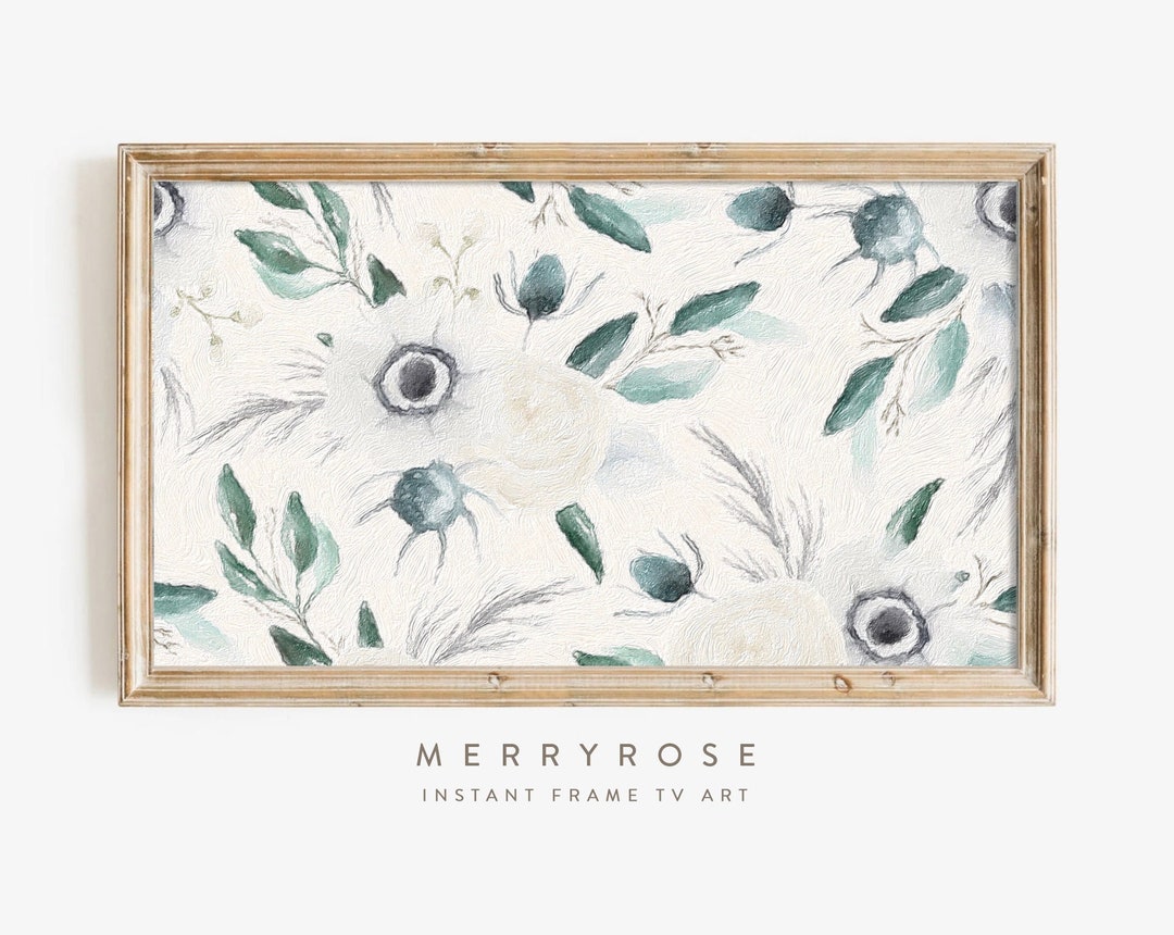 Flower Painting Frame TV Art, Summer Flowers Forest Green Floral Tv Art ...