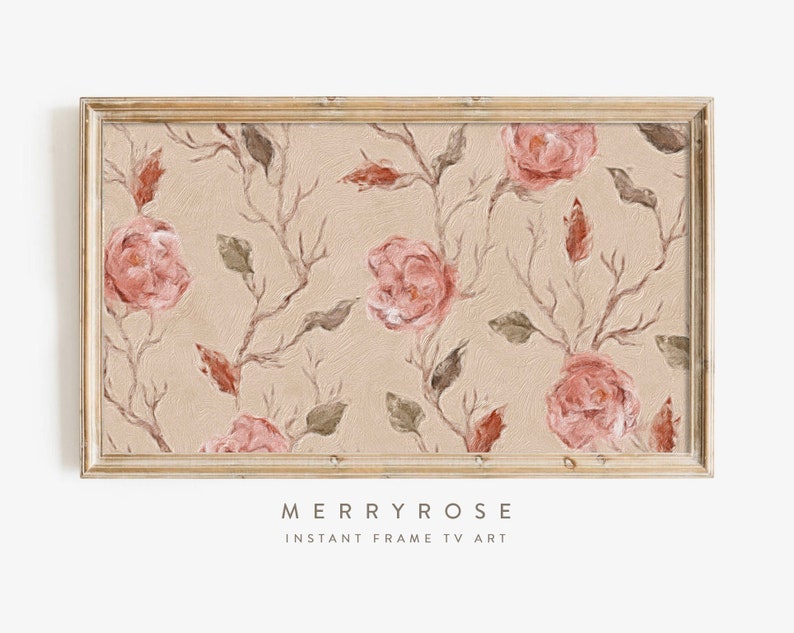 Neutral Branch Frame TV Art, Summer Tv Art, Oil Painting, Country Beige ...