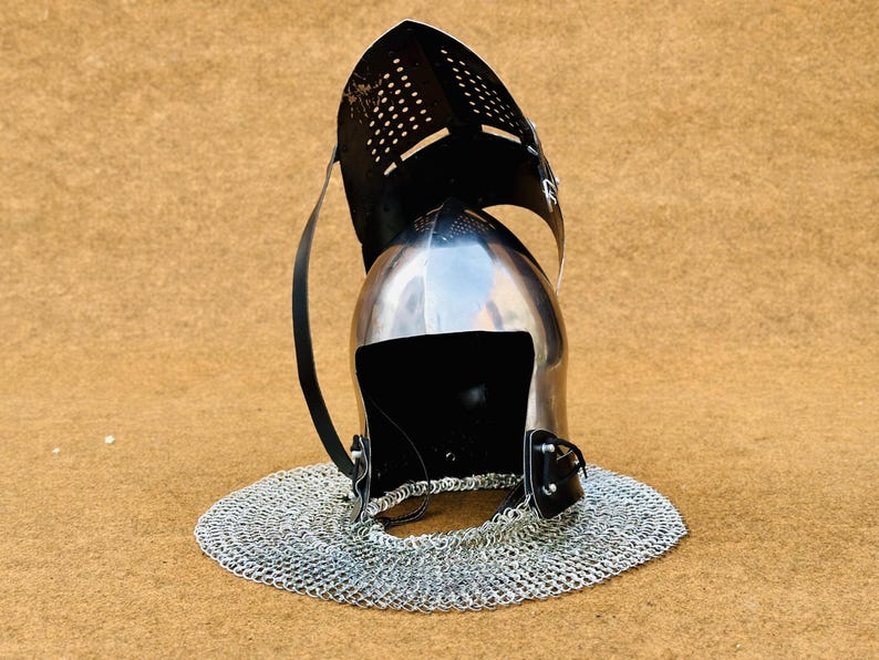 Medieval Knight Helmet With Chainmail | Crusader Great Helm Replica ...