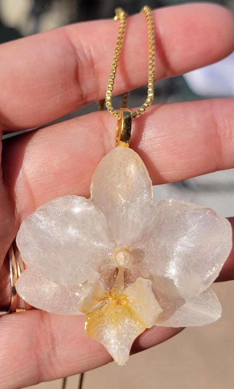 Real Orchid Pendant and 18k Gold Plated Chain Necklace - Etsy