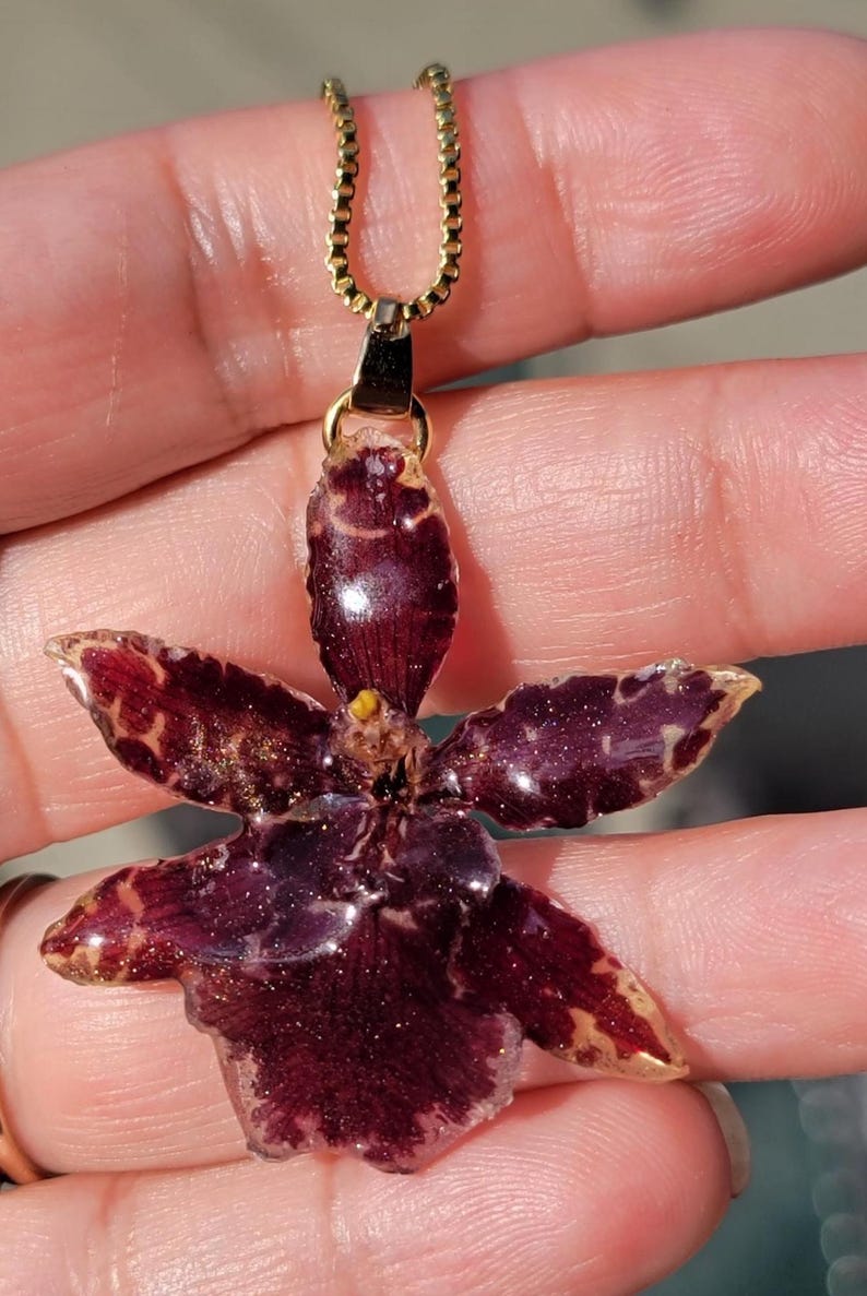 Real Orchid Pendant/18k Gold Plated Chain Necklace / Freshwater Pearls ...