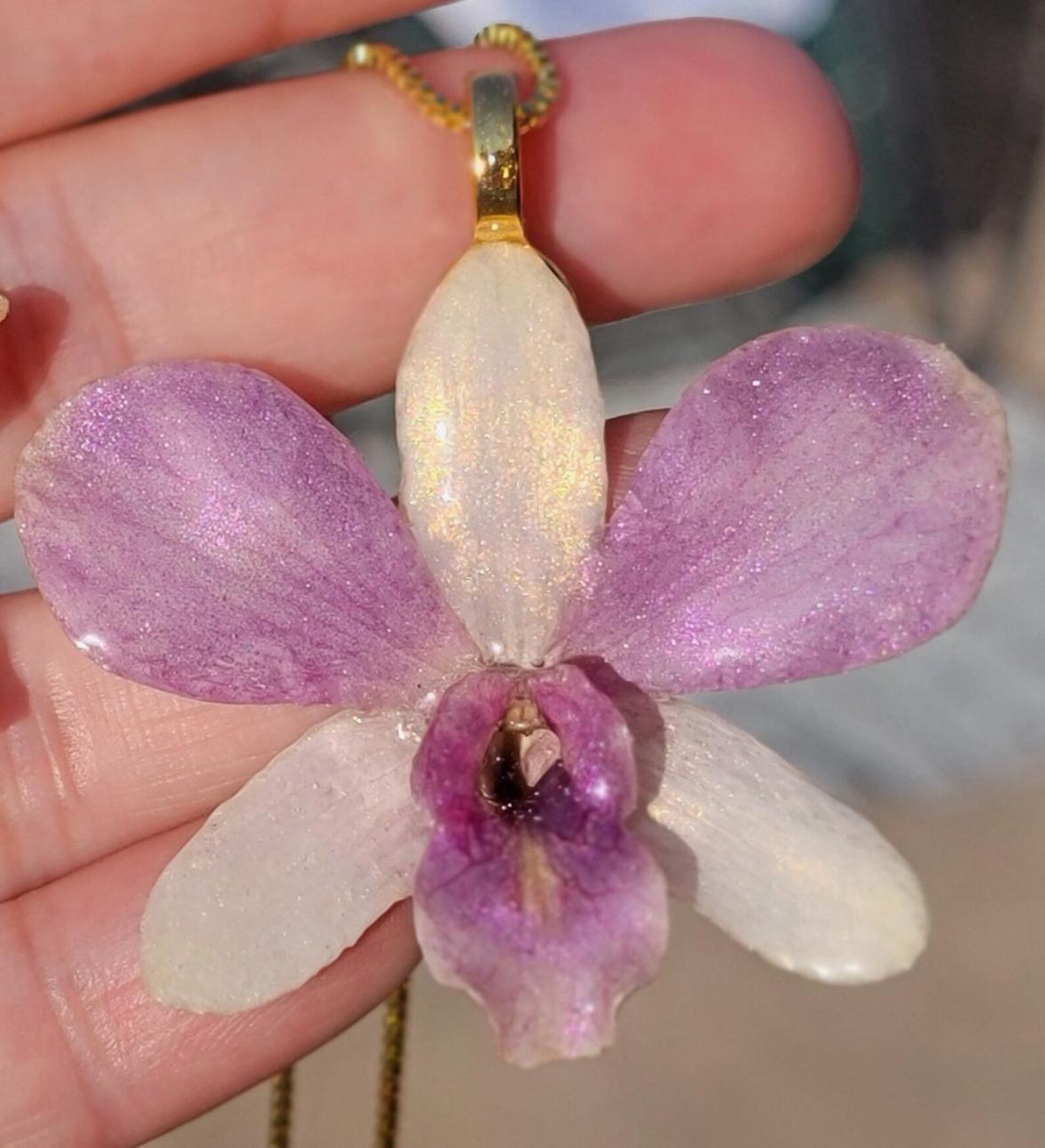 Real Orchid Pendant and 18k Gold Plated Chain Necklace - Etsy