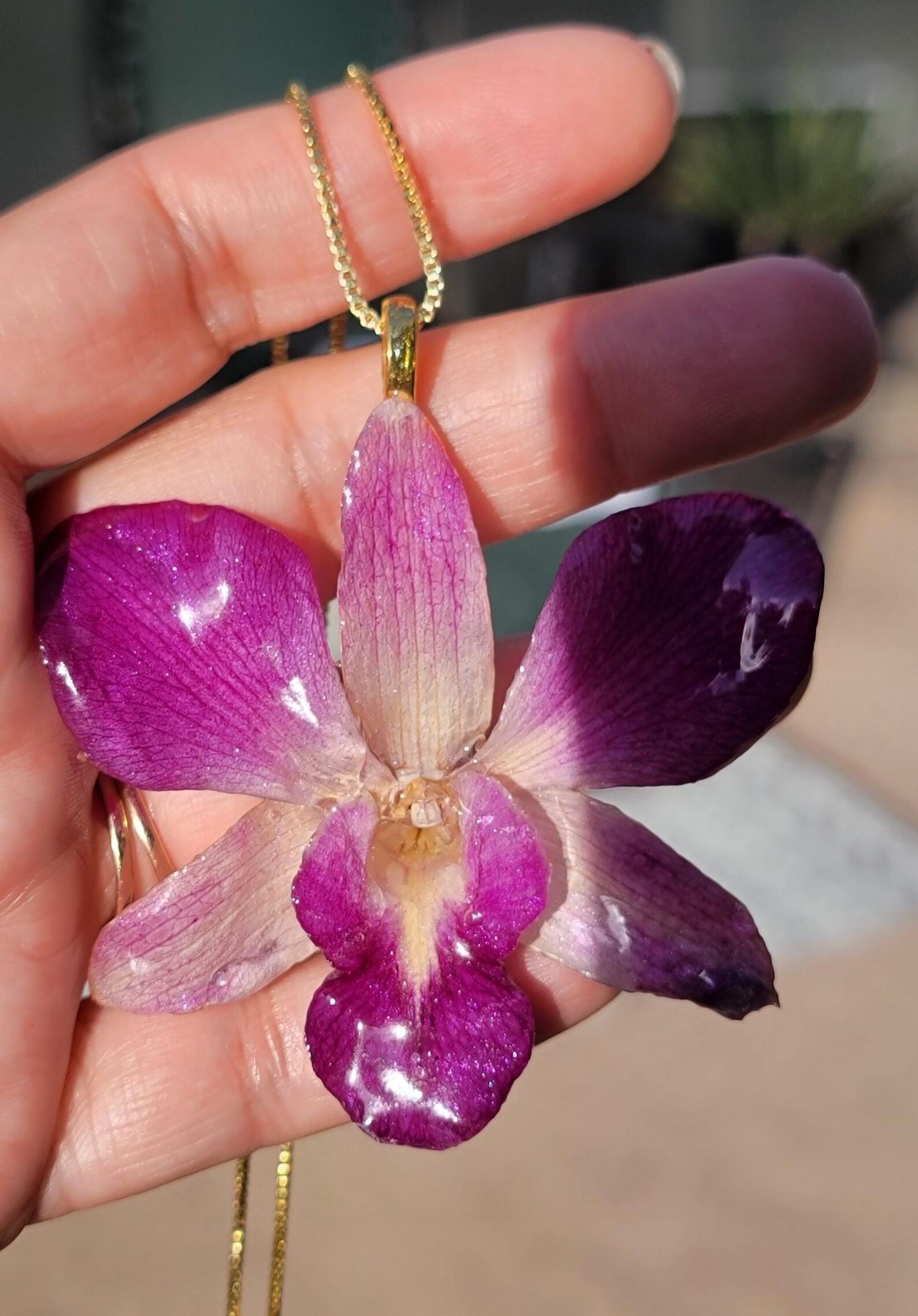 Real Orchid Pendant and 18k Gold Plated Chain Necklace - Etsy
