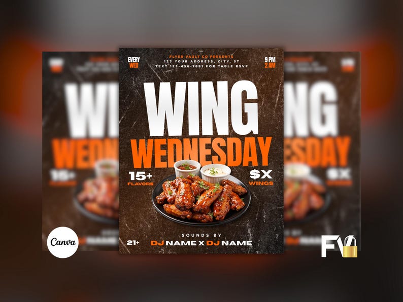 Wing Wednesday Club Flyer, Restaurant, Lounge, Sports Bar Wing Specials ...