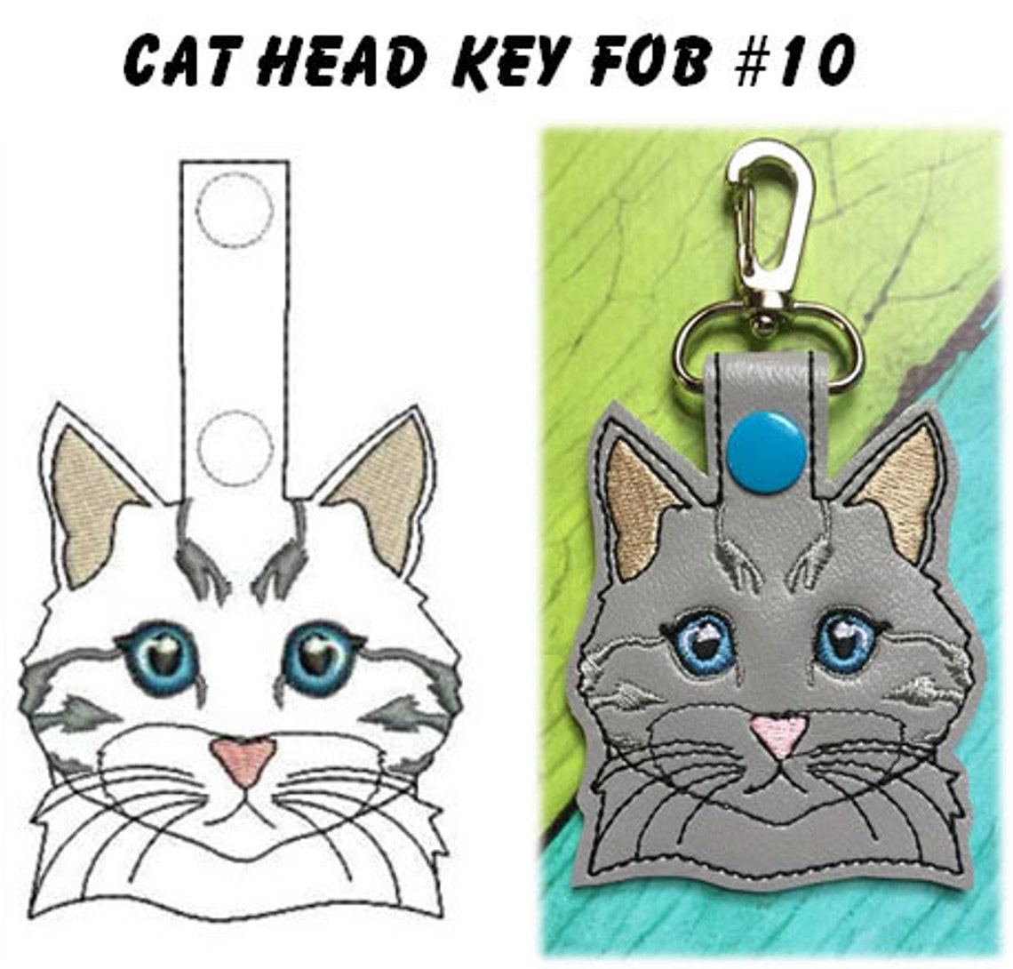 In the Hoop Cat Head Snap Key Fob Embroidery Machine Design | Etsy