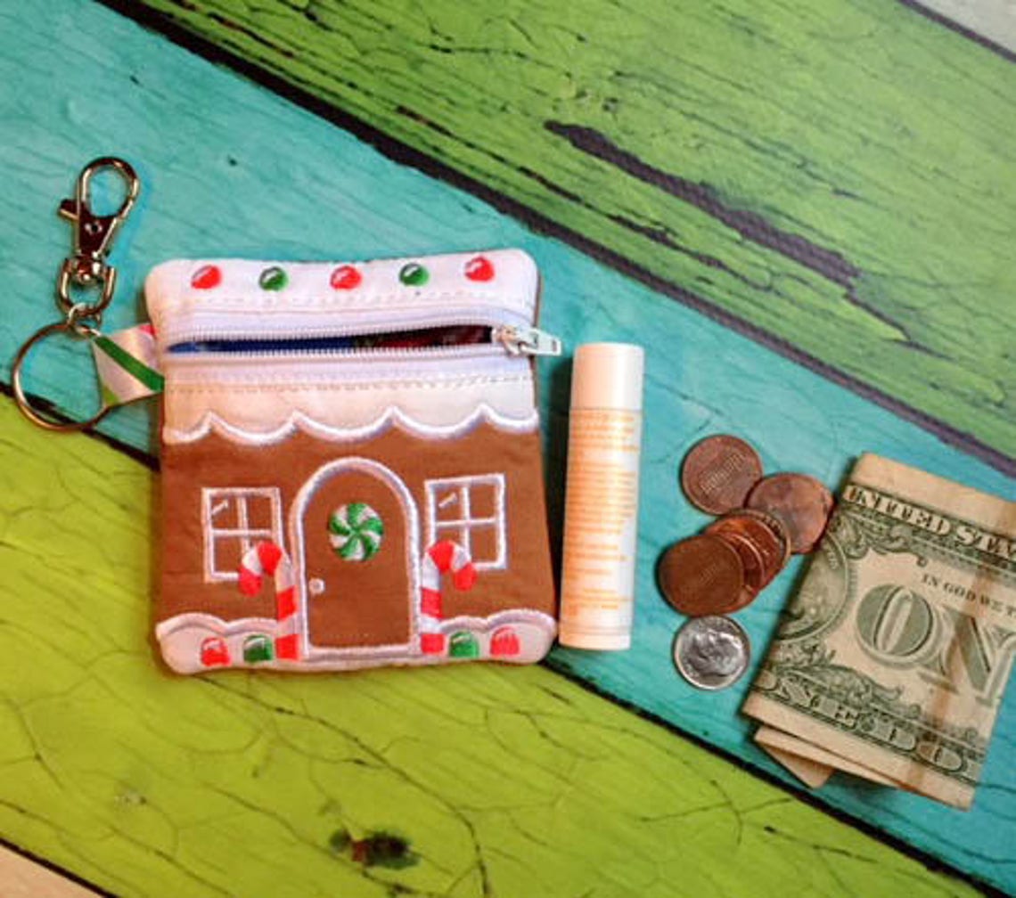 In the Hoop Gingerbread House Zipped Coin Purse Embroidery Machine ...