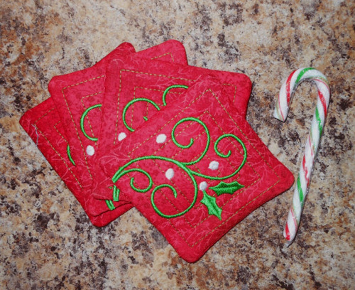 In The Hoop Coaster Christmas Swirly Embroidery Machine Design | Etsy