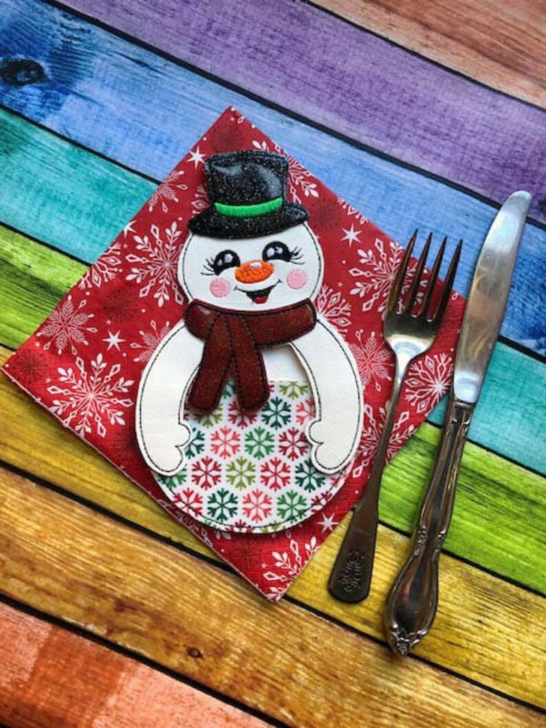 Snowman Utensil Holder Embroidery Design - Etsy