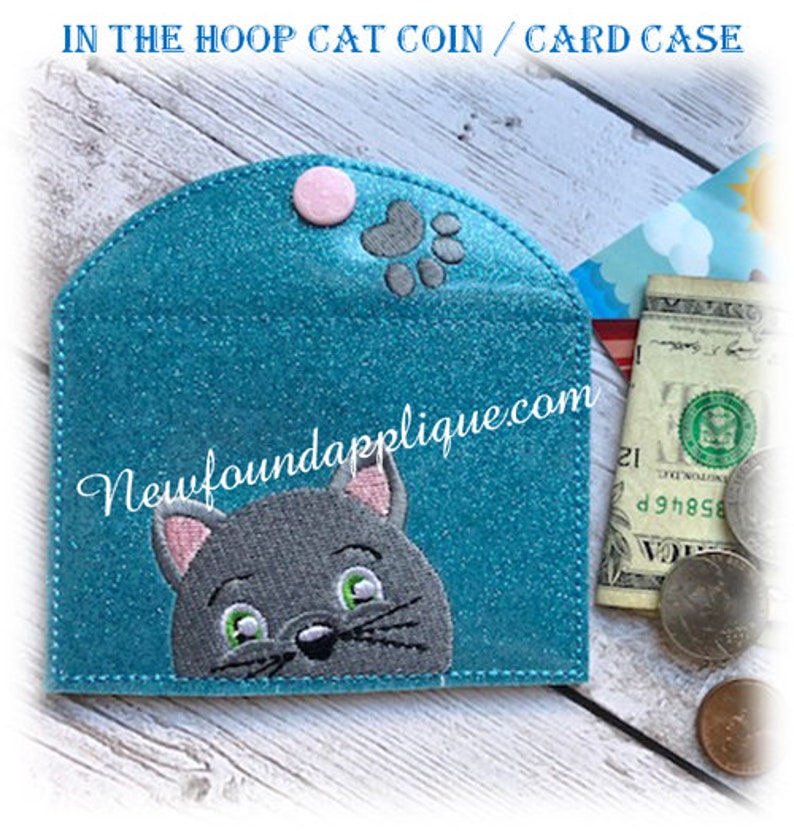 In the Hoop Cat Card Coin Case Embroidery Machine Design - Etsy