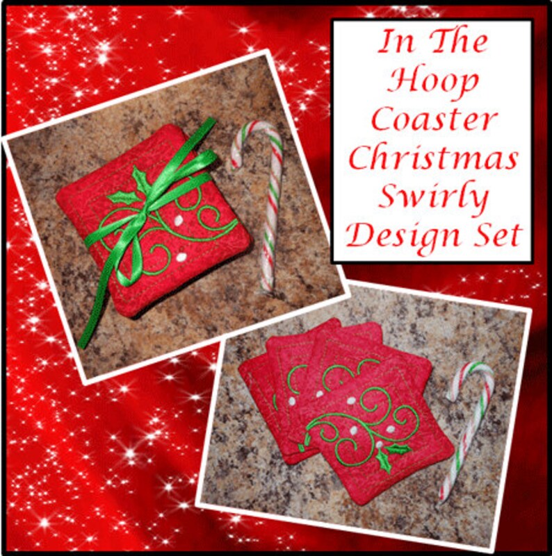 In the Hoop Coaster Christmas Swirly Embroidery Machine Design Set for ...