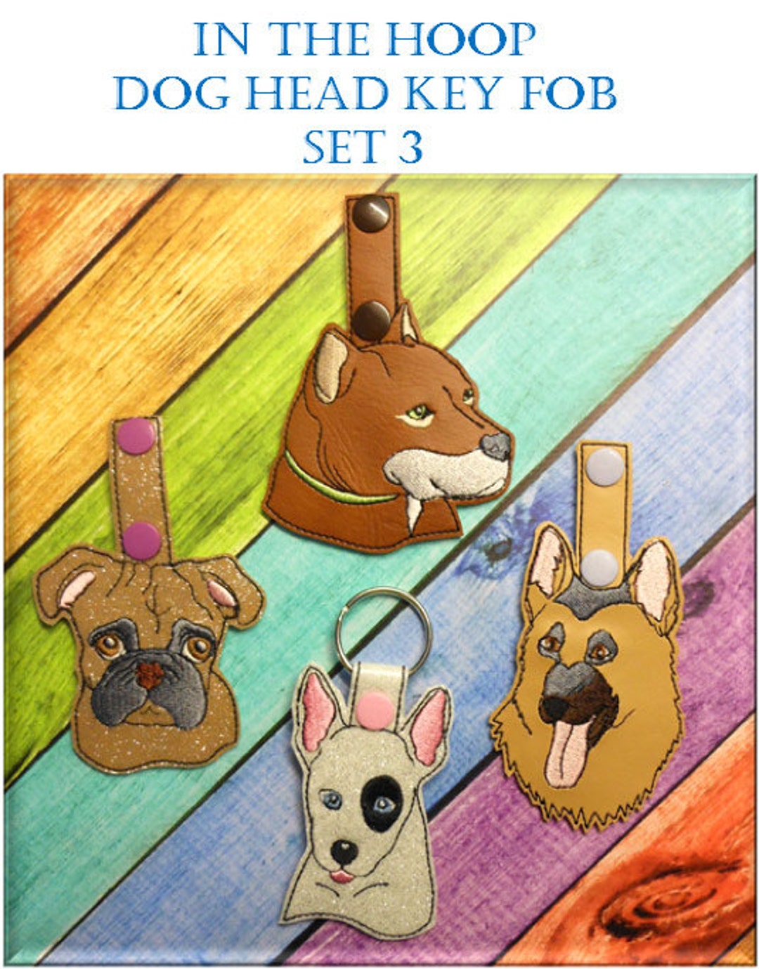 In the Hoop Dog Head Key Fob Embroidery Machine Design Set #3 - Etsy