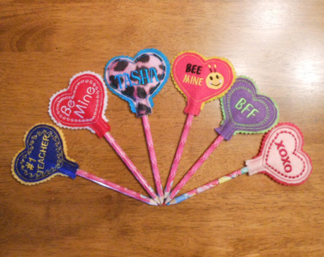 Valentine's Day Pencil Topper Embroidery Machine Design Set - Etsy