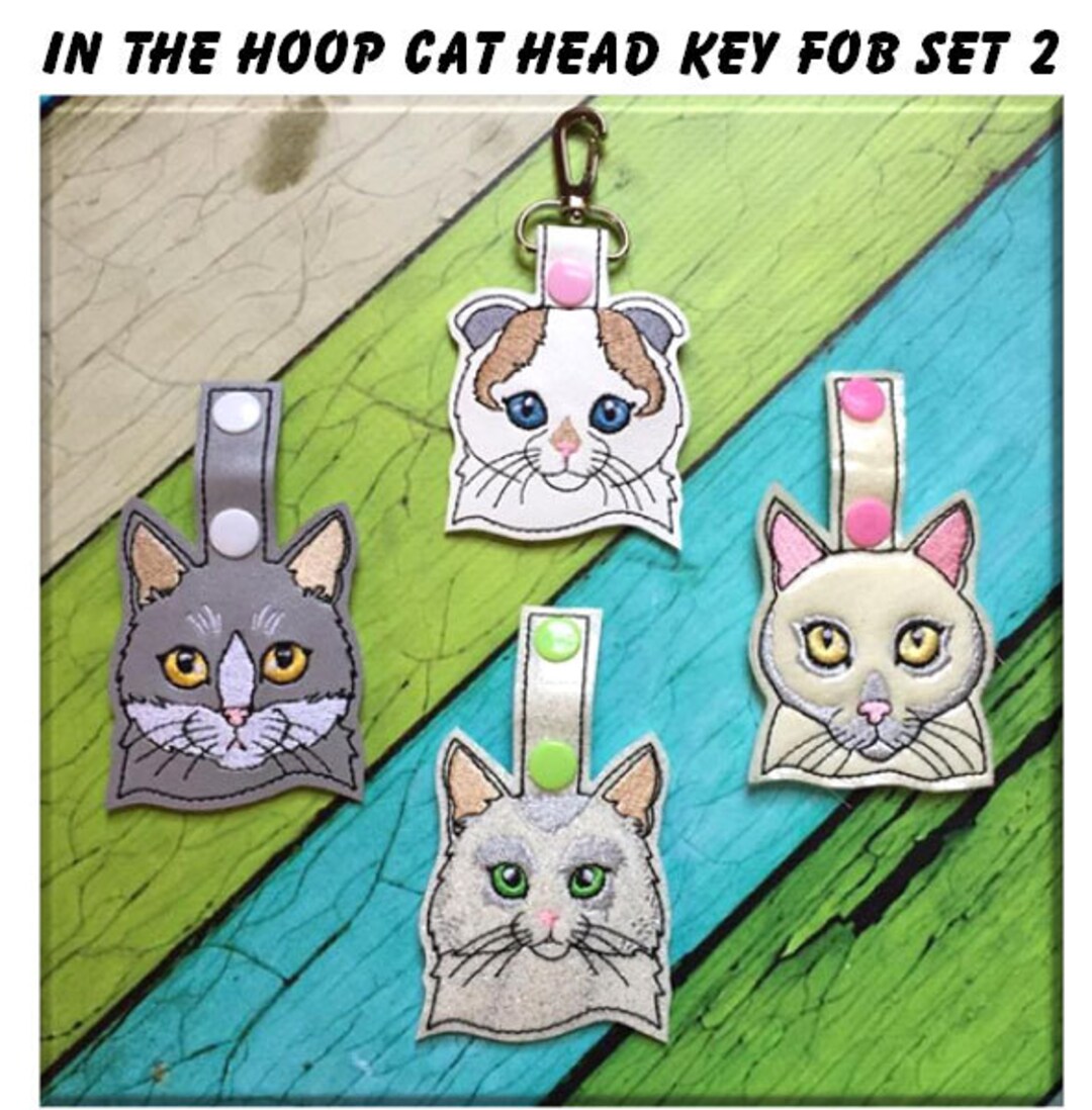 In the Hoop Cat Head Snap Key Fob Embroidery Machine Design - Etsy