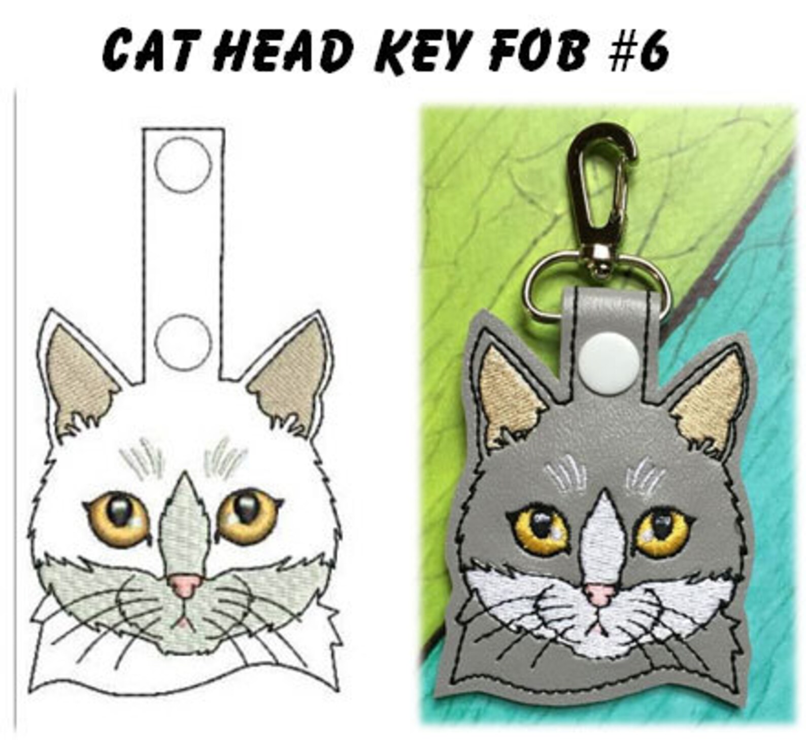 In the Hoop Cat Head Snap Key Fob Embroidery Machine Design - Etsy