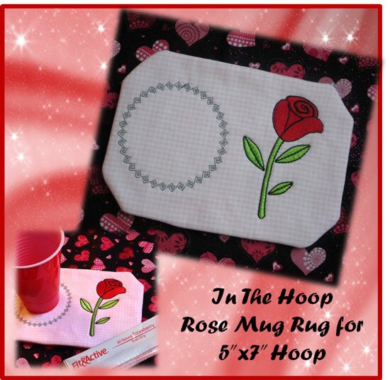 In the Hoop Valentine Rose Mug Rug Embroidery Machine Design | Etsy