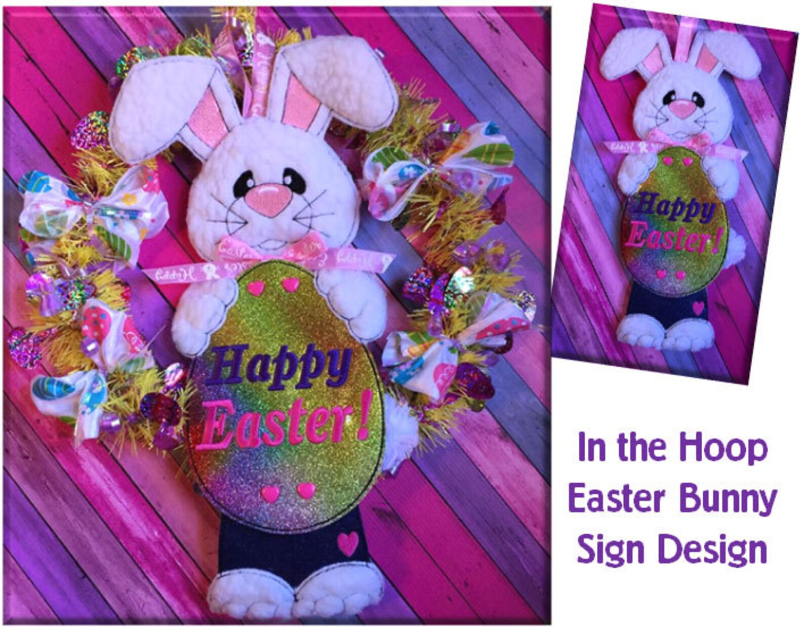 In the Hoop Easter Bunny Sign Embroidery Machine Design | Etsy