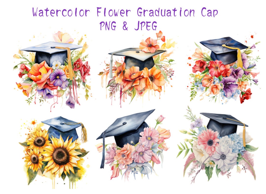 Flower and Grad Cap PNG and JPEG Digital File - Etsy