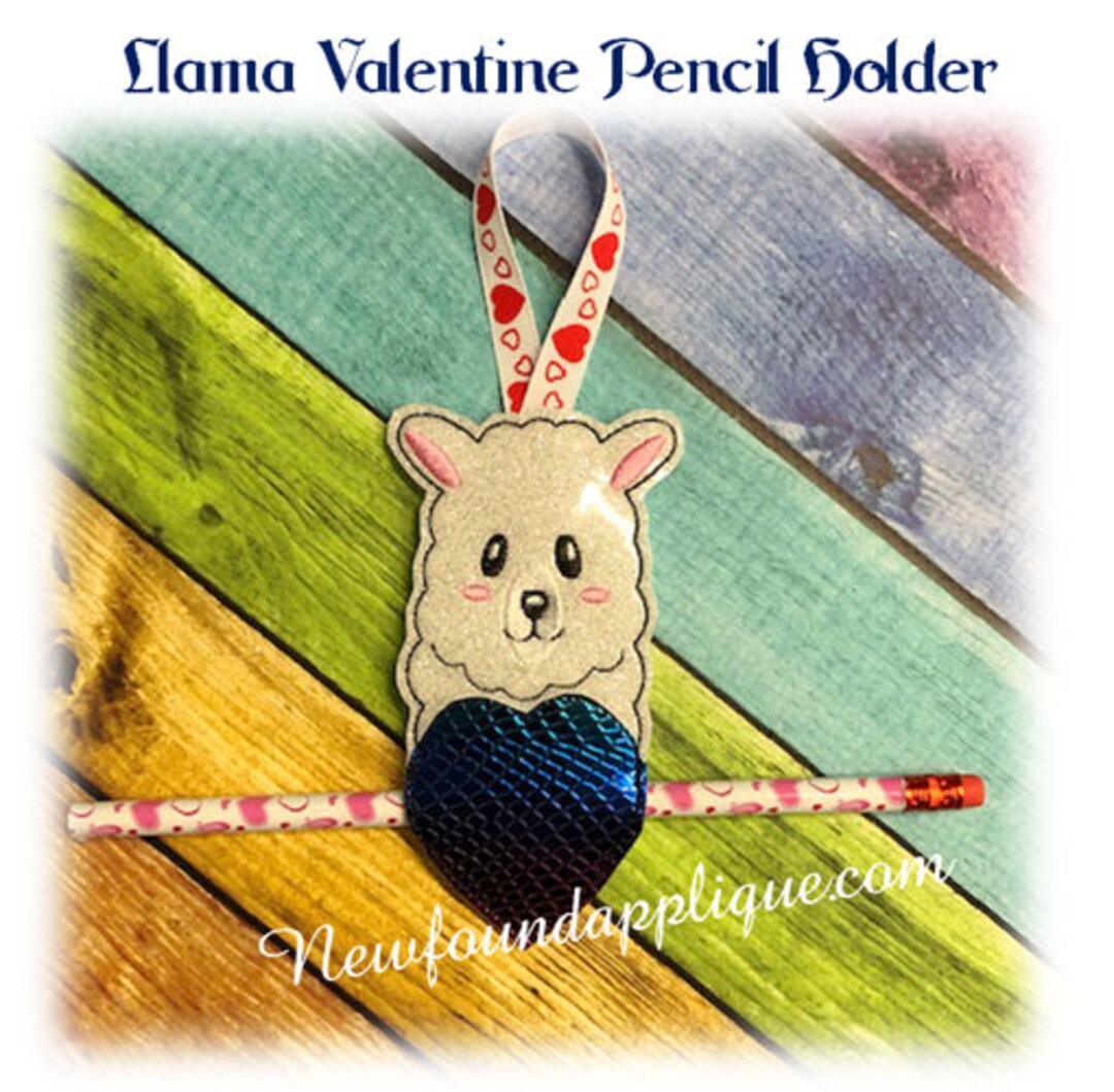 In the Hoop Llama Valentine Heart Pencil Holder Embroidery Machine ...