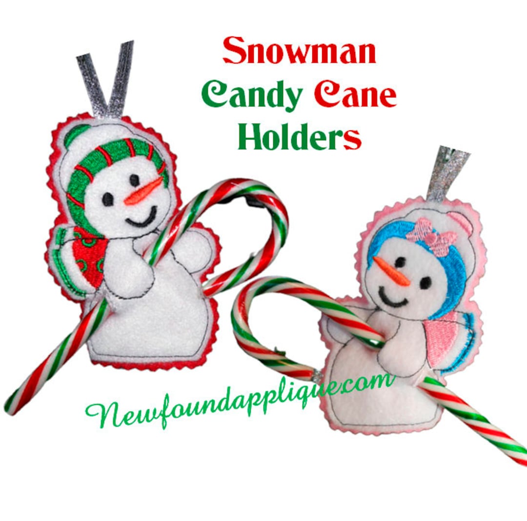 In the Hoop Snowman Candy Cane Holder Design Set for Embroidery ...