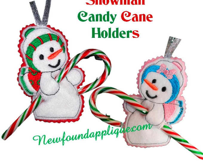 In the Hoop Snowman Candy Cane Holder Design Set for Embroidery ...