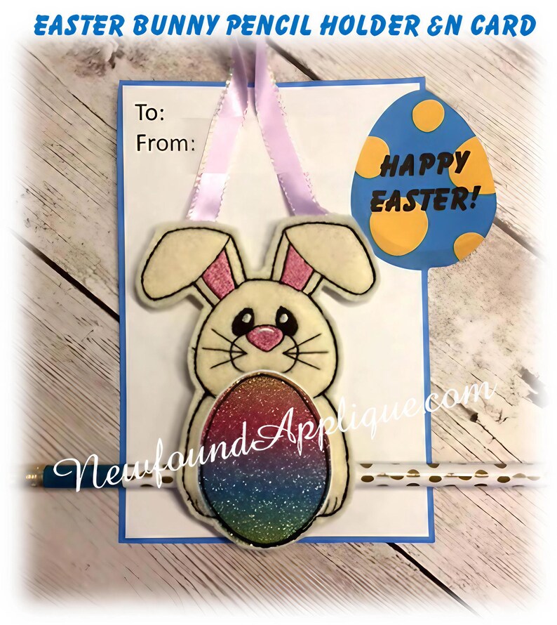 In the Hoop Easter Bunny Pencil Holder & Card Embroidery Machine Design ...