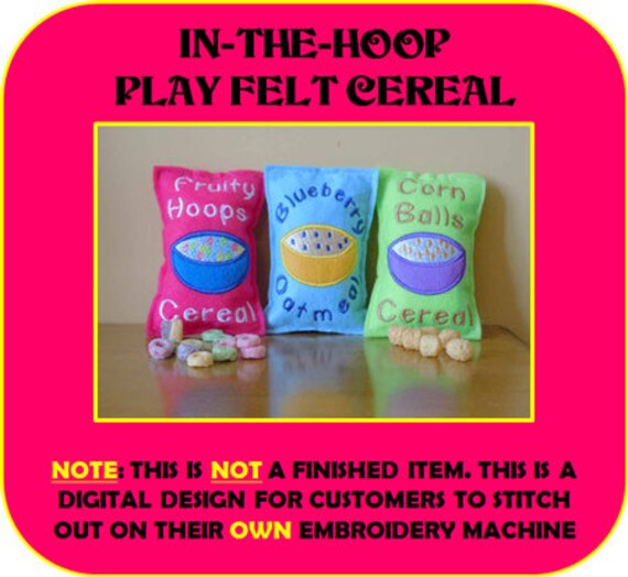 In-the-hoop Felt Fun Play Cereal Embroidery Designs - Etsy