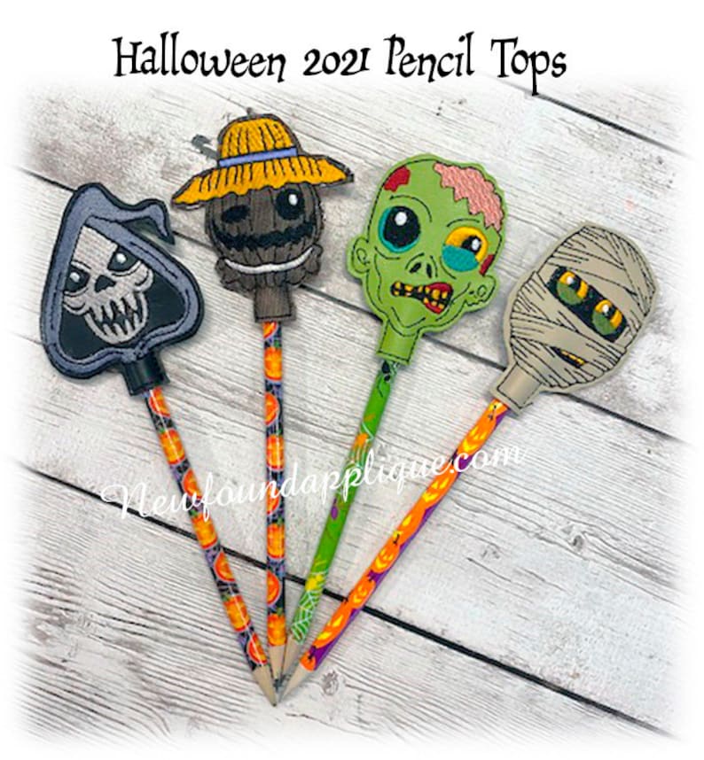 In the Hoop Halloween 2021 Pencil Topper Embroidery Machine Design Set ...