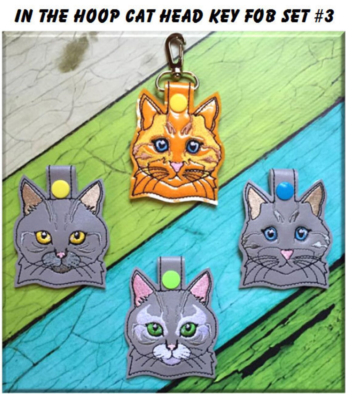 In the Hoop Cat Head Snap Key Fob Embroidery Machine Design | Etsy