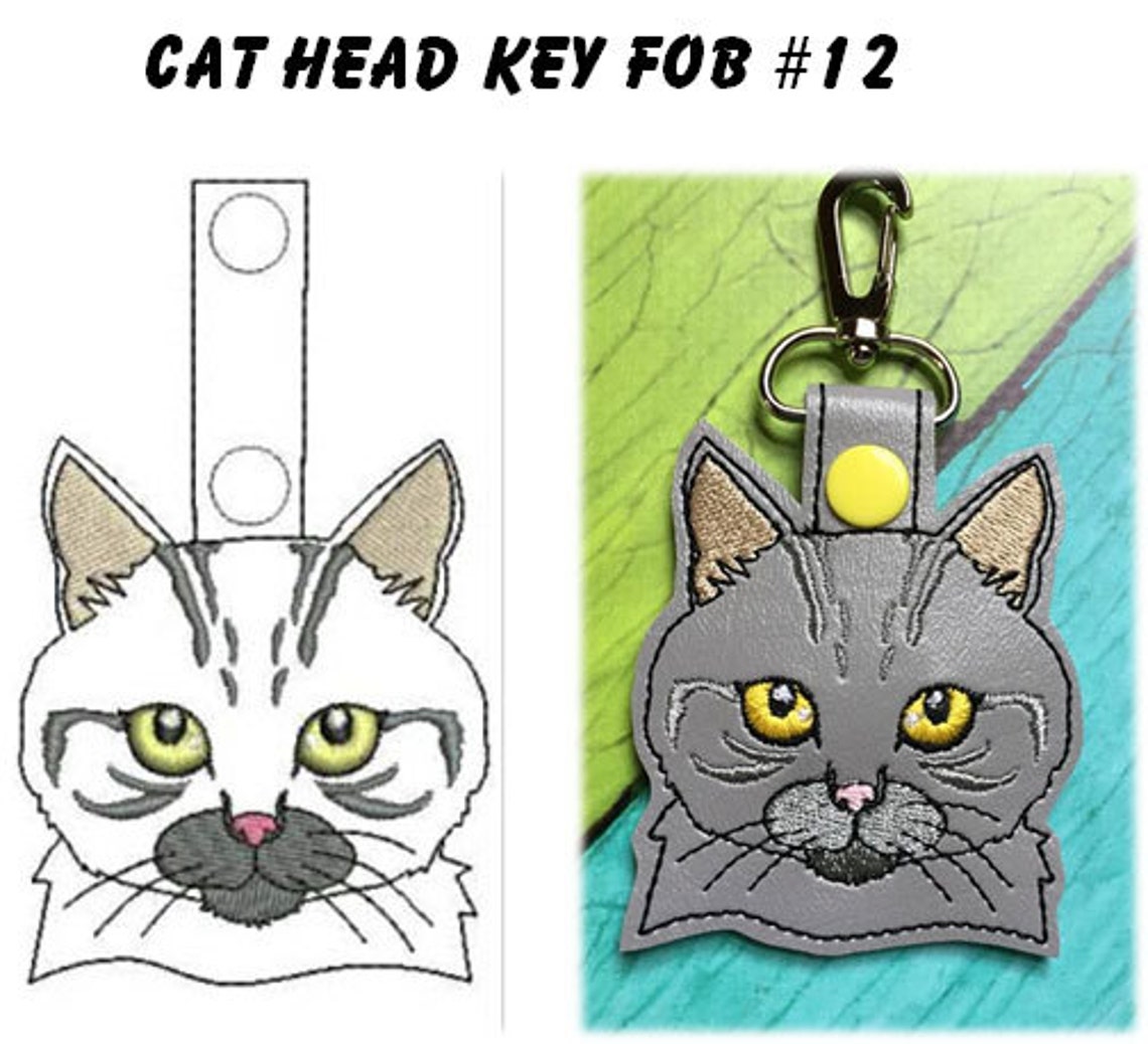 In the Hoop Cat Head Snap Key Fob Embroidery Machine Design | Etsy