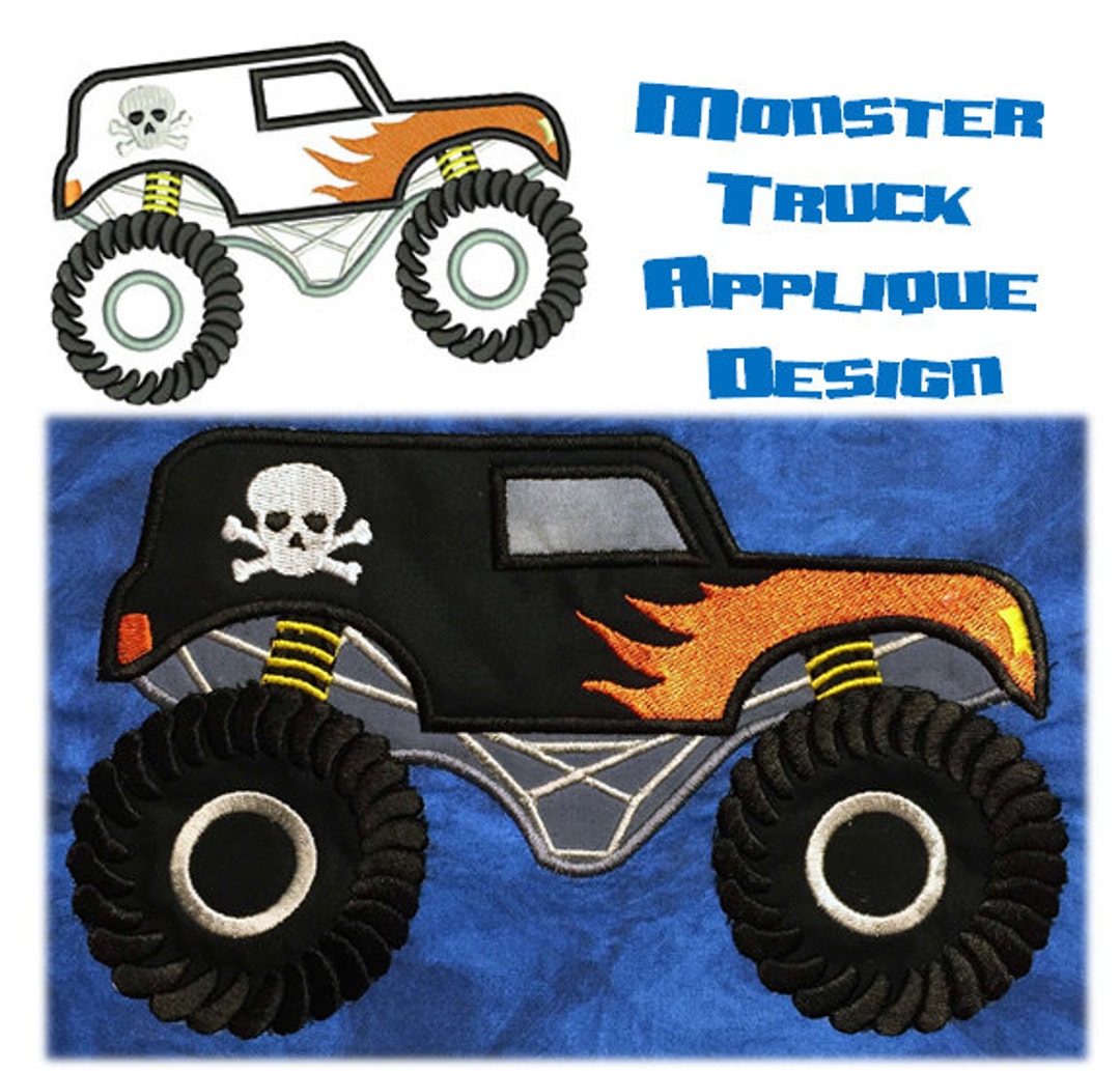 Monster Truck Applique Embroidery Machine Design Fro 5"x7" Hoop - Etsy