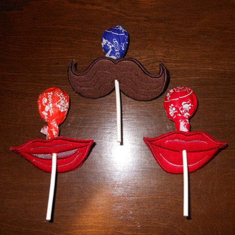 In the Hoop Lollipop Lips and Mustache Embroidery Machine - Etsy
